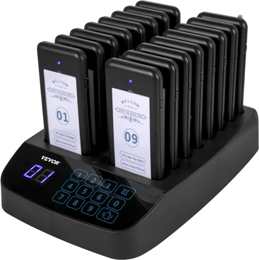 Vevor Restaurant Pager System Wireless Guest Paging System with 16 Pag ...