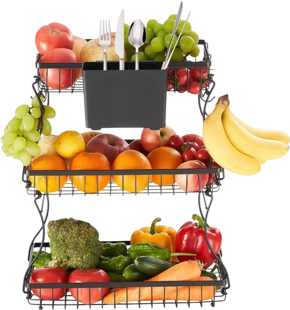 Vevor Fruit Basket 3-Tier Countertop Storage Stand with Banana Hangers ...