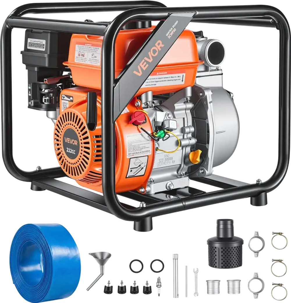 Vevor Water Pump 2" 142 GPM 7 HP Semi Trash Gas Powered Transfer Pump ...
