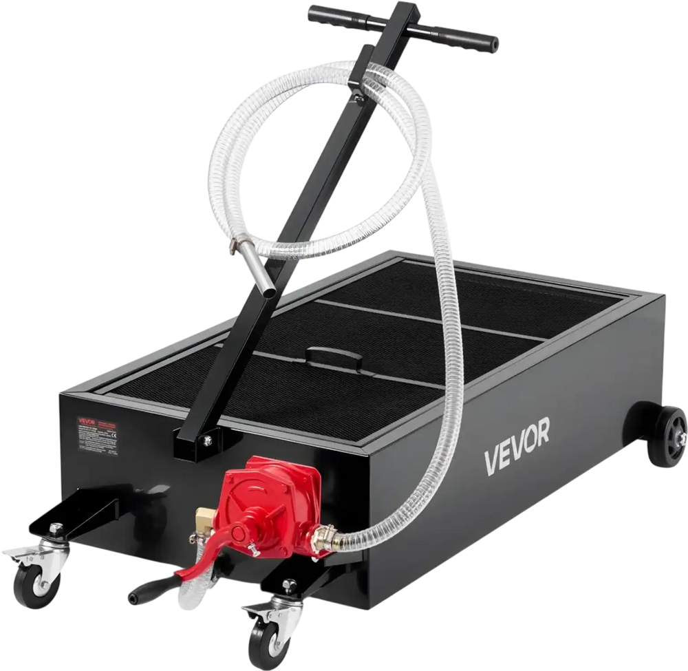 Vevor Oil Drain Pan Low Profile 25 Gallon Rolling Manual Pump 7.2' Hos ...