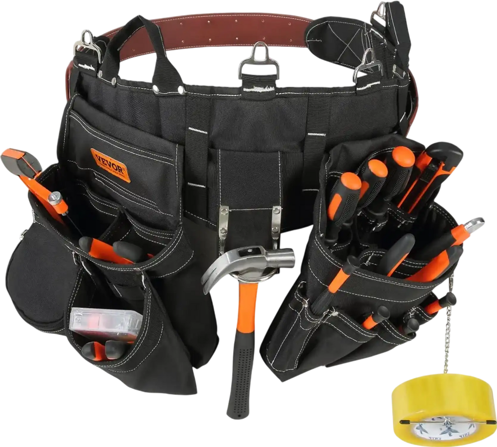 Vevor Tool Belt 32-Pocket Adjustable Heavy-Duty Nylon Tool Pouch Black ...
