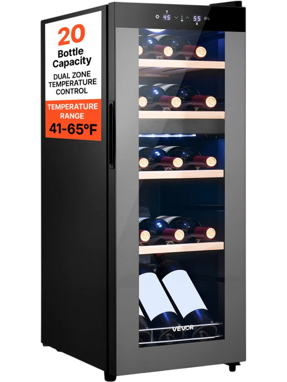 Vevor Wine Cooler 20-Bottle Dual Zone Freestanding Fridge with Glass D ...