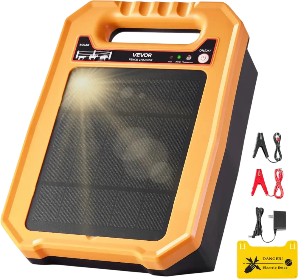 Vevor Electric Fence Charger Solar-Powered 0.3J 8kV 1.86 Miles Range N ...