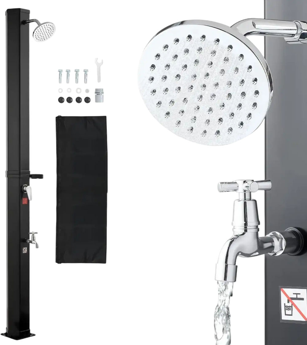 Vevor Outdoor Shower Solar Heated 9.2 Gal Freestanding Hot & Cold Blac ...