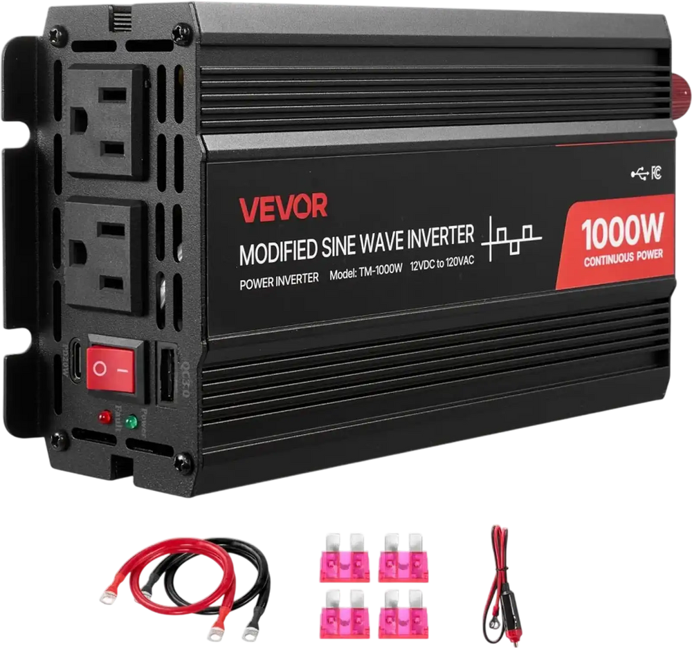Vevor Power Inverter 1000W 12V DC to 120V AC Modified Sine Wave Car Ch ...