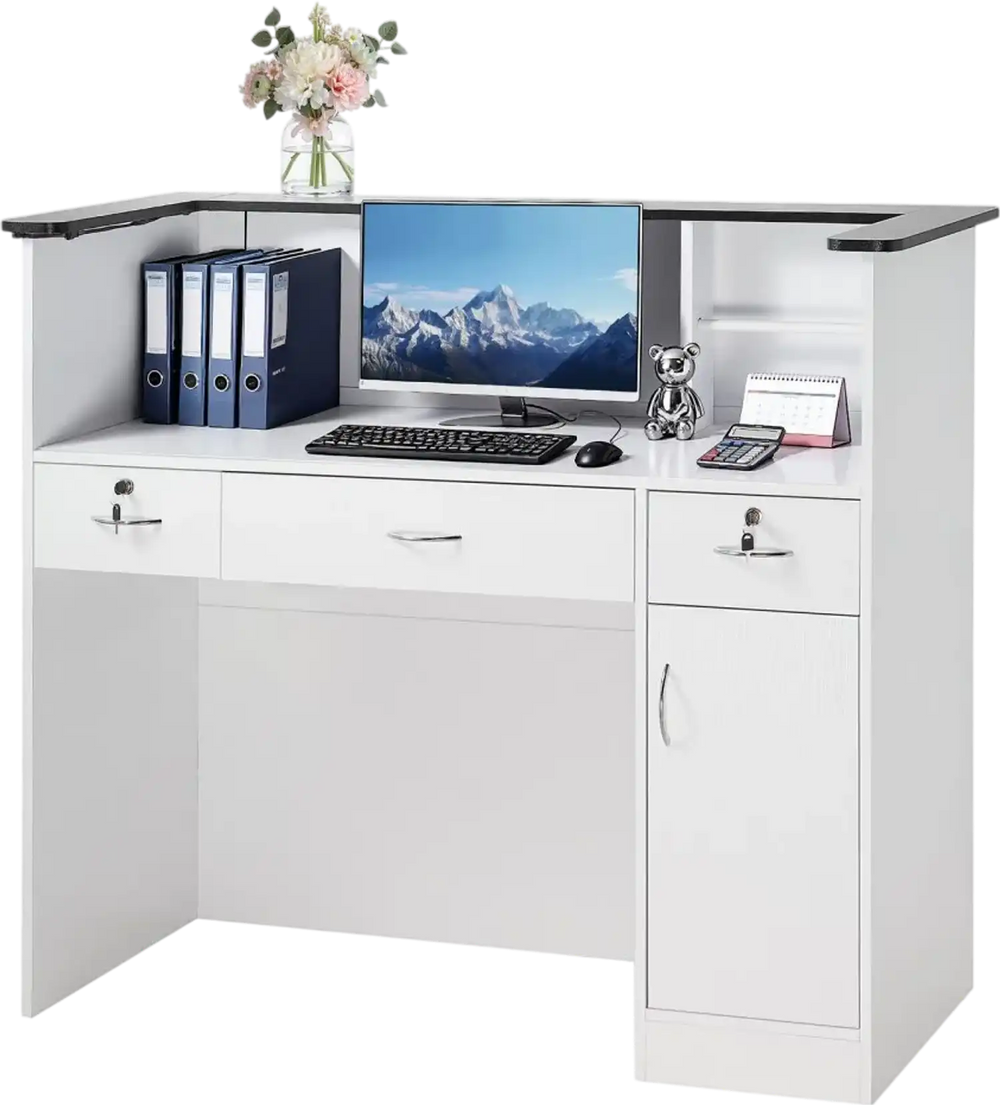 Vevor Reception Desk 50" Rectangular Front Counter Table with Light St ...