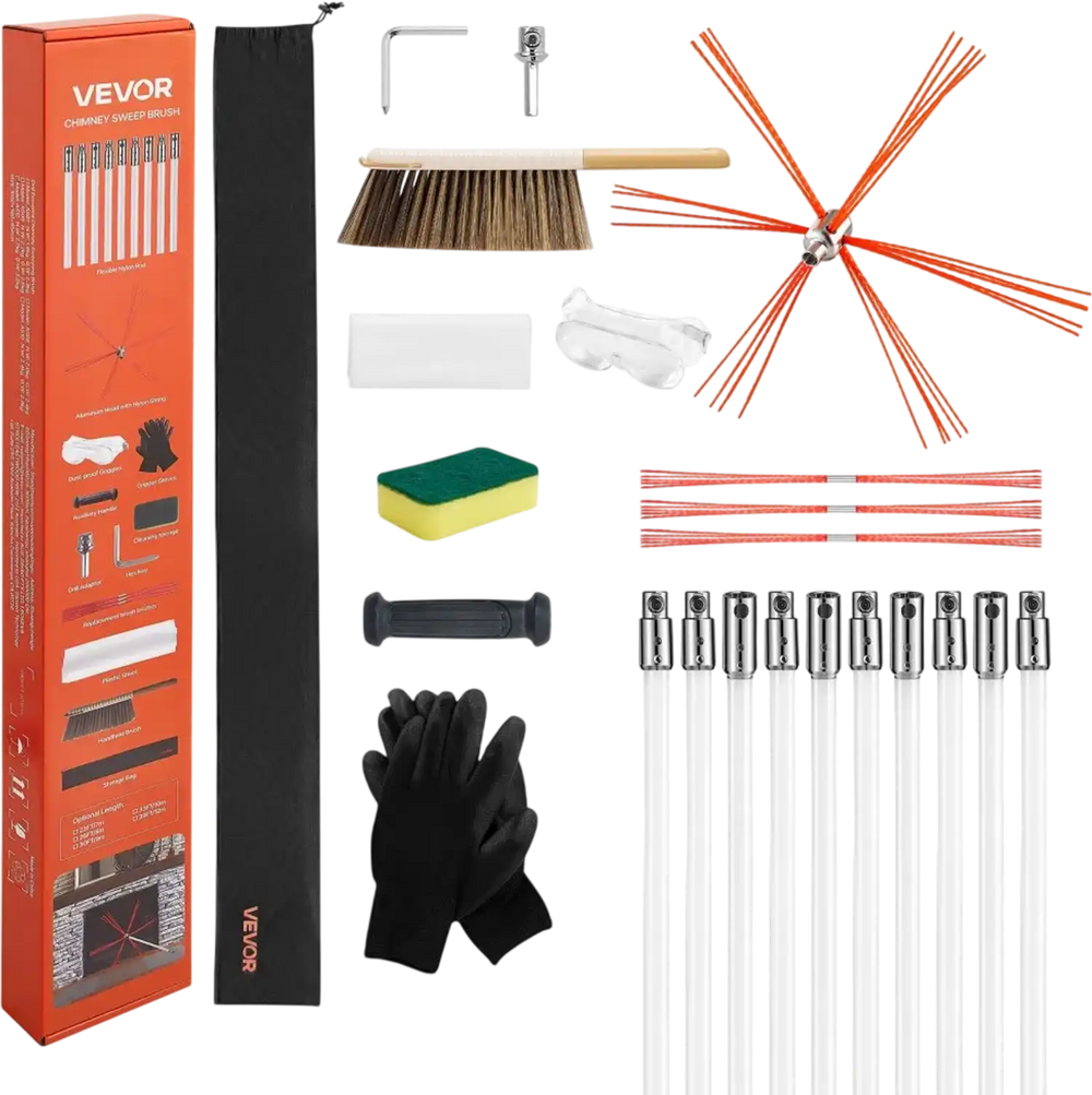 Vevor Chimney Sweep Kit 33' Bendable Fireplace Cleaning Tool New ...