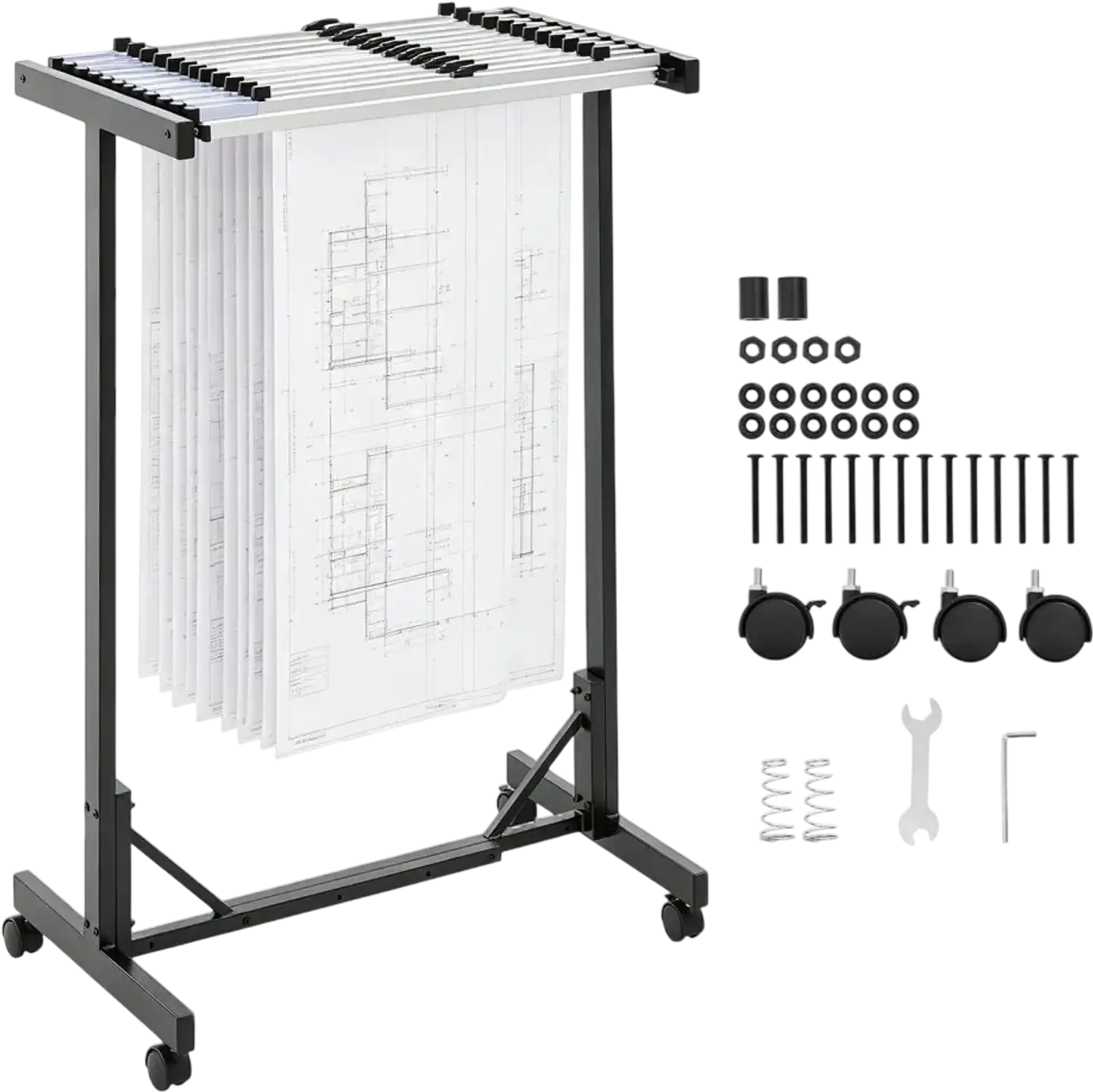 Vevor Blueprint Storage Rack Mobile Adjustable Holder with 12 30" Clam ...
