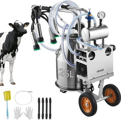 Vevor Milking Machine Electric Cow Milker 6.6 Gal 25 L Stainless Steel ...