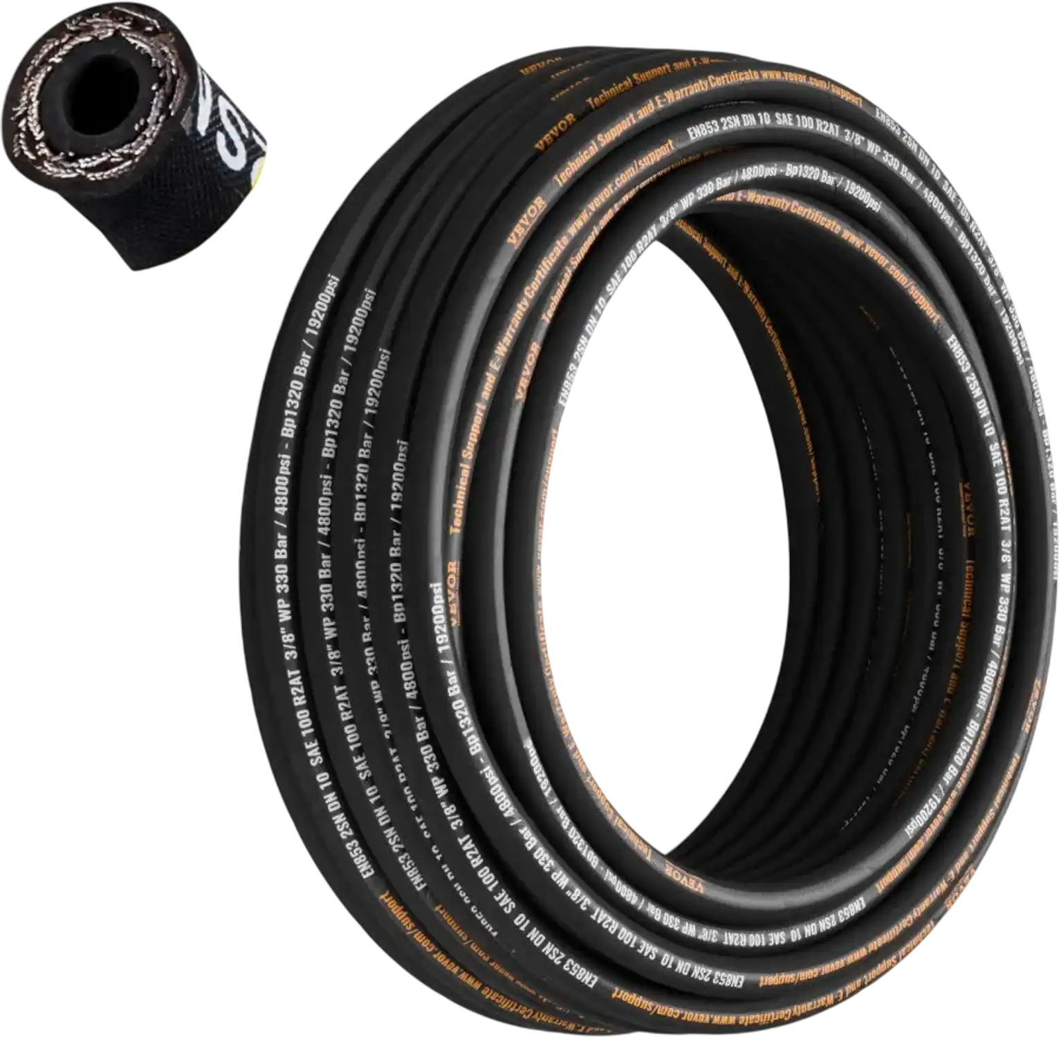 Vevor Hydraulic Hose 3/8" x 100' Coiled 5000 PSI Rubber Hydraulic Oil ...