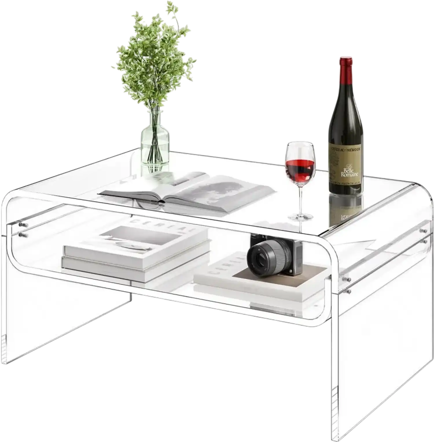 Vevor Coffee Table 31.5 x 19.7 x 15" 2-Tier Clear Acrylic Storage Shel ...