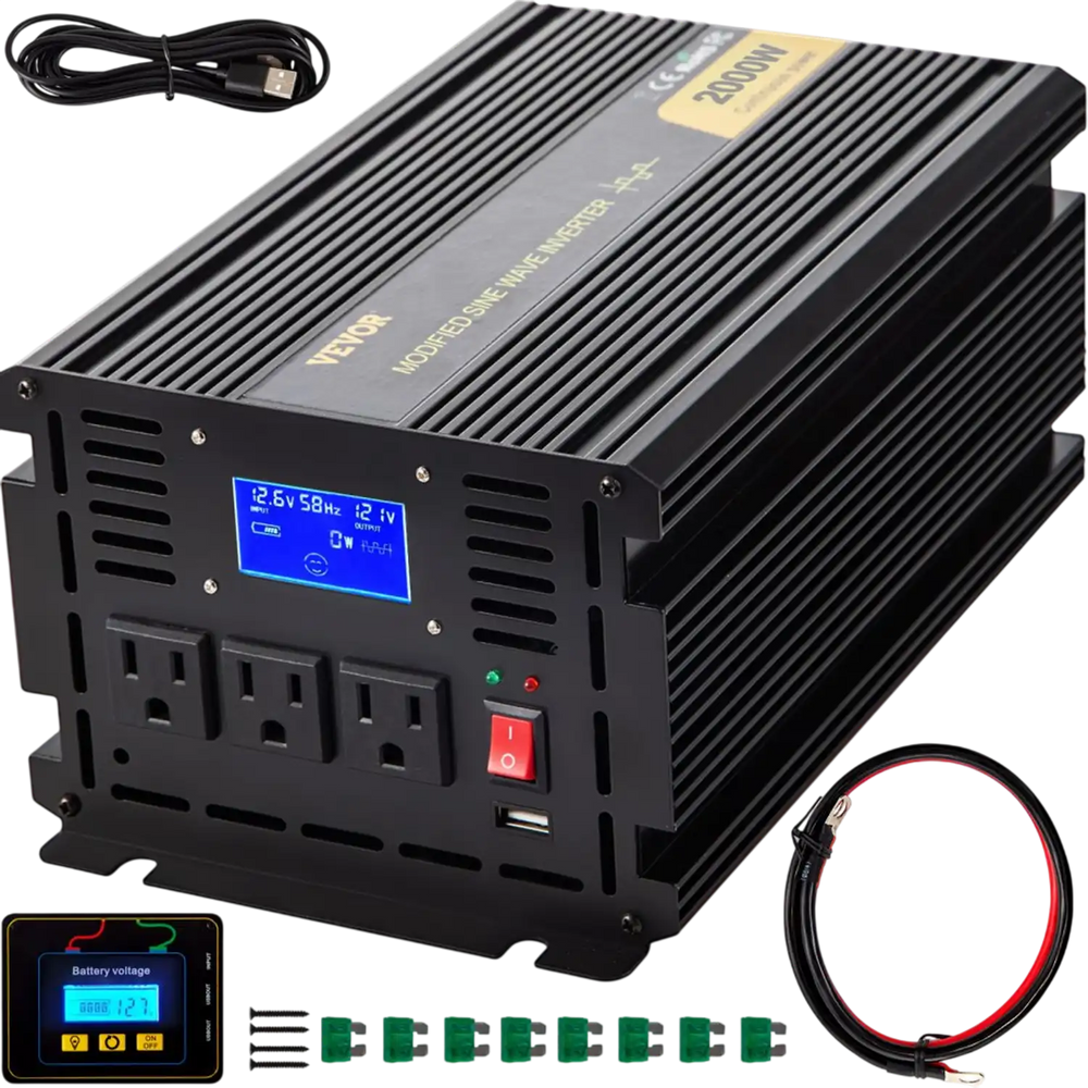Vevor Power Inverter 2000W Modified Sine Wave DC 12V to AC 120V with L ...