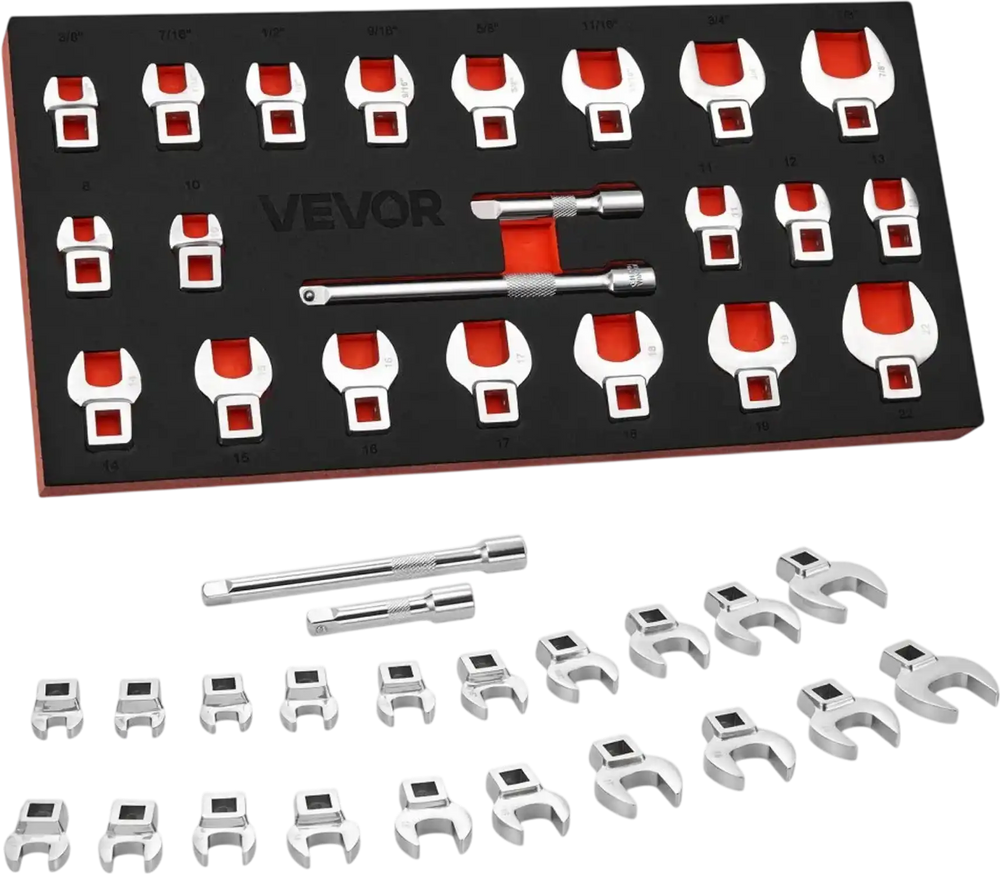 Vevor Crowfoot Wrench Set 3/8" Drive 22-Piece Metric and SAE New ...