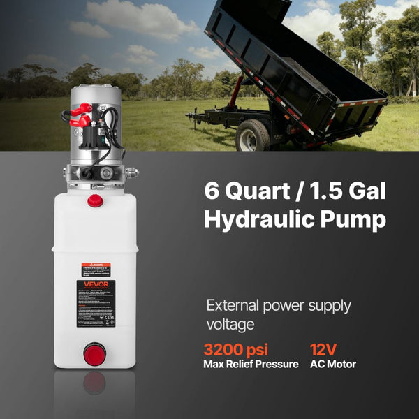 Vevor Hydraulic Power Unit 6 qt Single Acting Dump Trailer Pump 3200 P ...