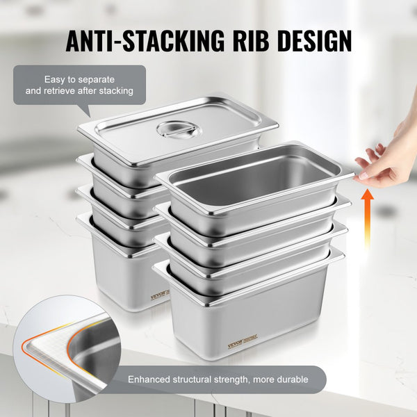 Vevor Steam Table Pan 8-Pack 1/3 Size Stainless Steel Hotel Pans with ...