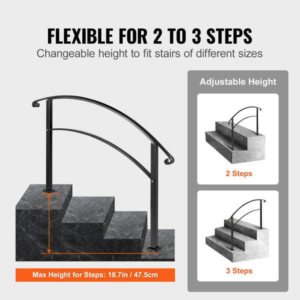 Vevor Handrail Outdoor Stair Railing for 3 Steps Black Wrought Iron Ne ...