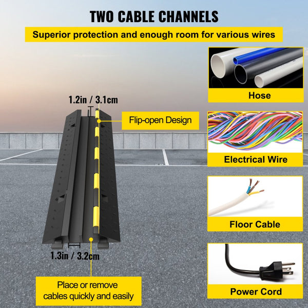 Vevor Cable Protector Ramp 3-Pc 2-Channel Rubber Wire Cover 11000 lbs ...