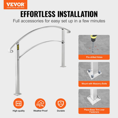 Vevor Handrail White Wrought Iron Outdoor Stair Railing for 4 Steps Ne ...