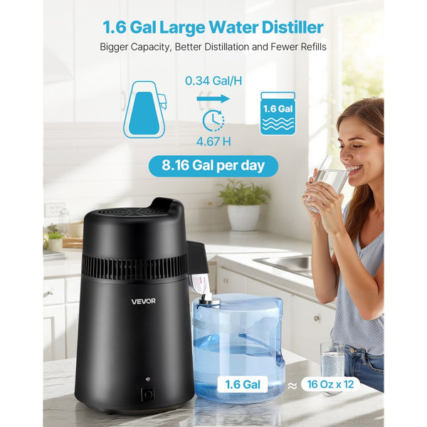 Vevor Water Distiller 6 L 1.6 Gallon Countertop Pure Water Purifier Bl ...