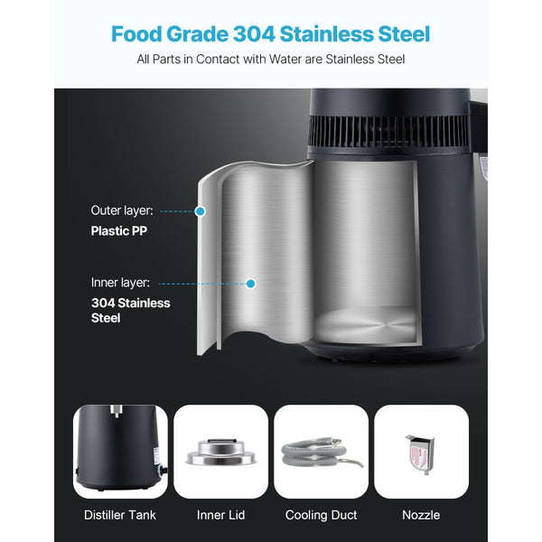 Vevor Water Distiller 6 L 1.6 Gallon Countertop Pure Water Purifier Bl ...
