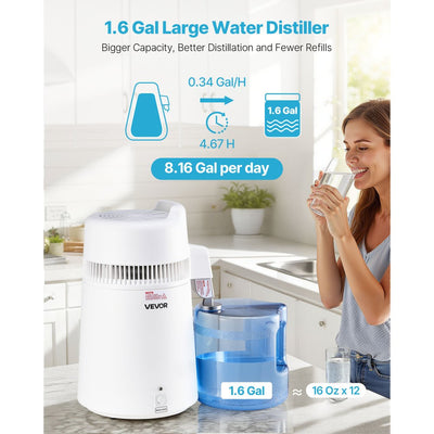 Vevor Water Distiller 6L 1.6 Gallon Countertop Pure Water Maker White ...