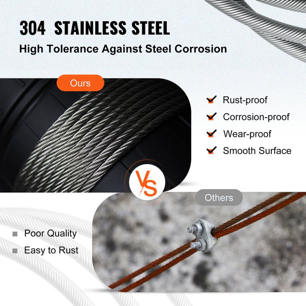 Vevor Stainless Steel Cable 3/16" x 500' 7x19 Aircraft Wire Rope Reel ...
