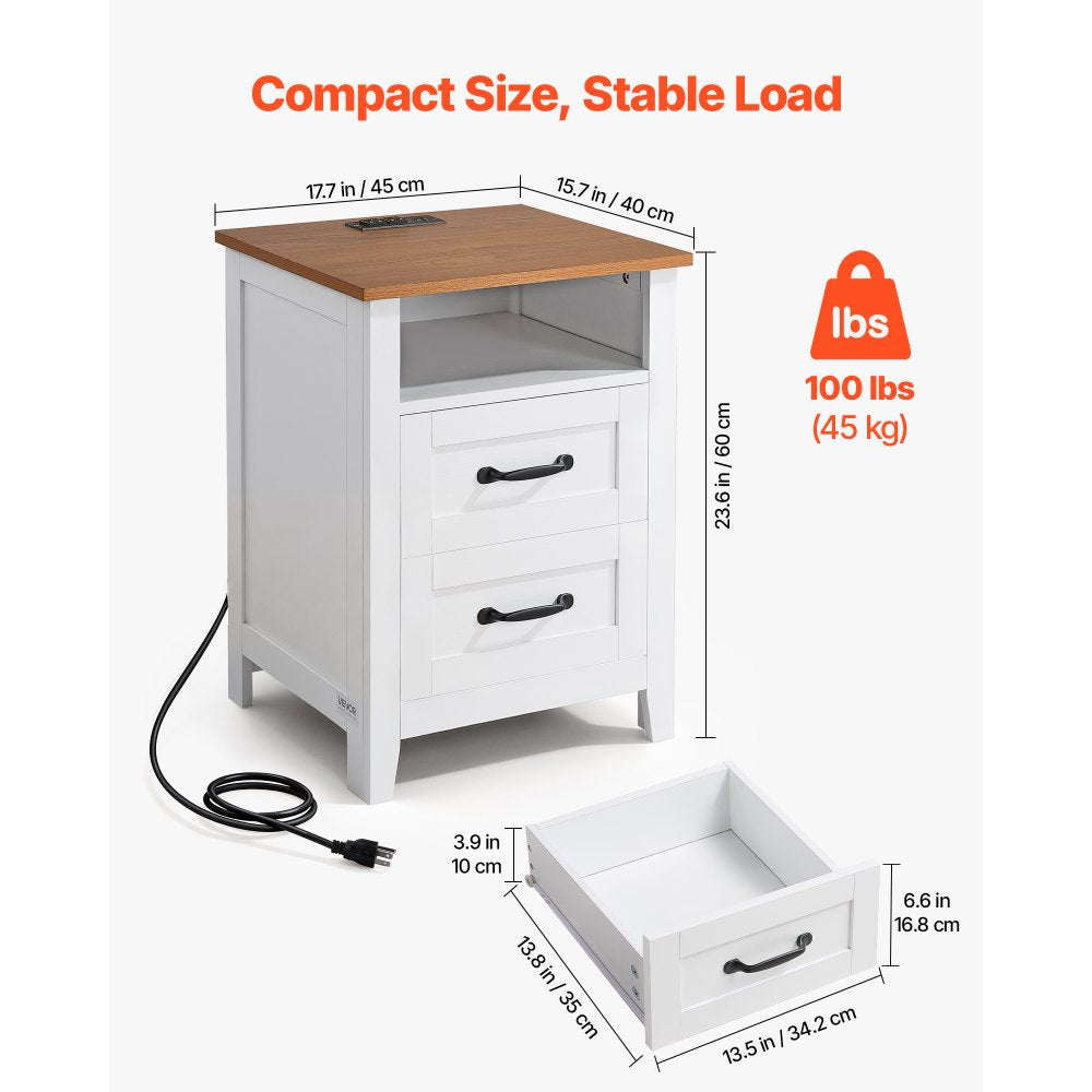 Vevor Nightstands Farmhouse Charging End Tables Set of 2 White New ...