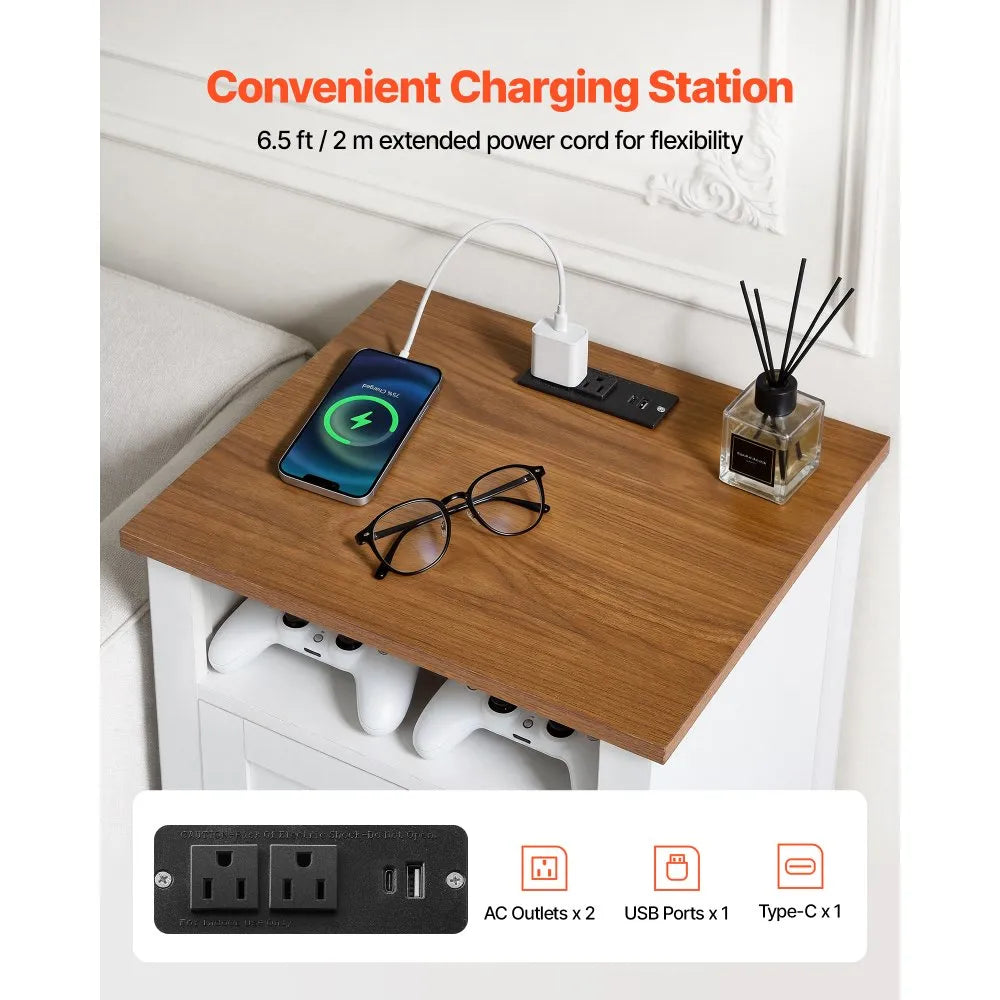 Vevor Nightstands Farmhouse Charging End Tables Set of 2 White New ...