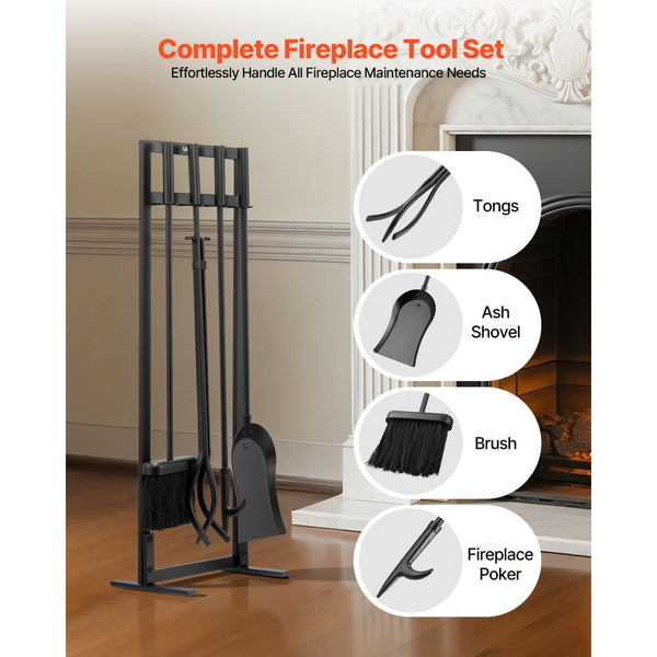 Vevor Fireplace Tool Set 29" 5-Piece Square-Frame Stand Indoor Outdoor ...