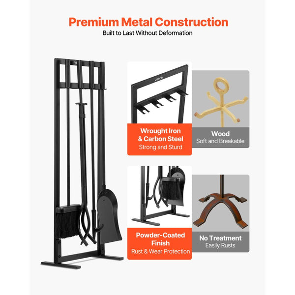 Vevor Fireplace Tool Set 29" 5-Piece Square-Frame Stand Indoor Outdoor ...