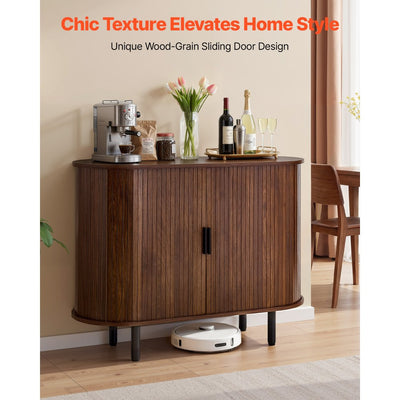 Vevor Coffee Bar Cabinet Mid-Century Fluted Buffet Stand with 2 Slidin ...