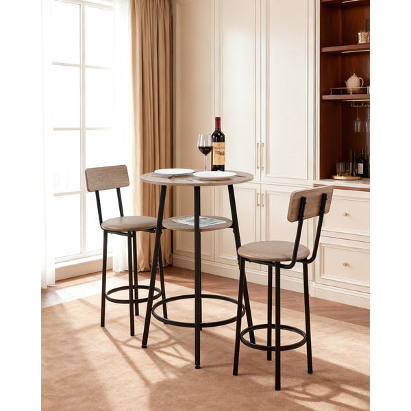 Vevor Bar Table Set Round Pub Table with 2 Stools 23.5" Light Gray Bla ...