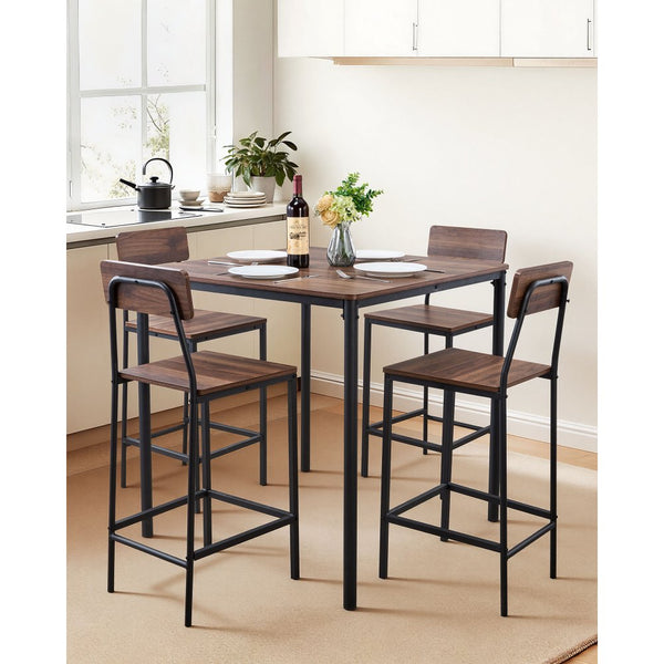Vevor Bar Table 5-Piece Pub Table and Chair Set 35" Walnut Black New ...