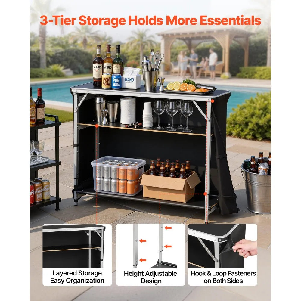 Vevor Portable Bar Table Folding Mobile Bartending Station 43.5" x 15 ...