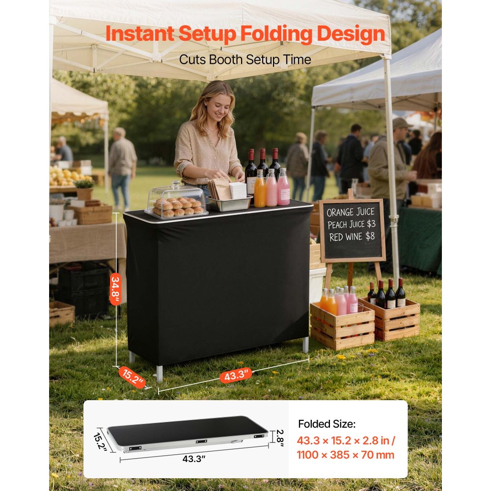 Vevor Portable Bar Table Folding Mobile Bartending Station with Carry ...