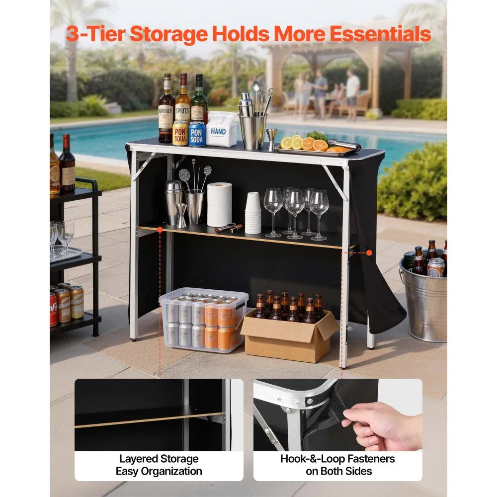 Vevor Portable Bar Table Folding Mobile Bartending Station with Carry ...