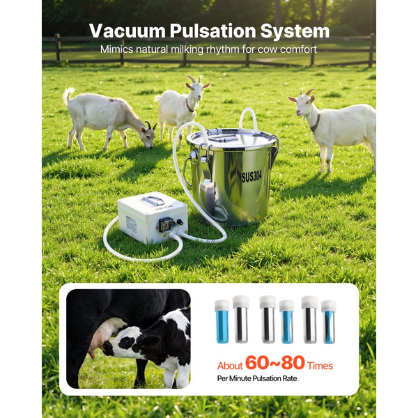 Vevor Goat Milking Machine Portable Electric Pulsation Milker with 3.2 ...