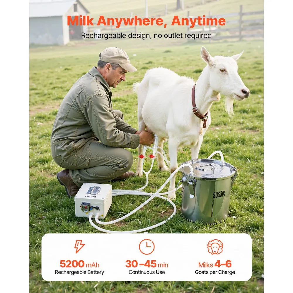 Vevor Milking Machine Cordless 0.8 Gal Goat Milk Machine with 5200 mAh ...