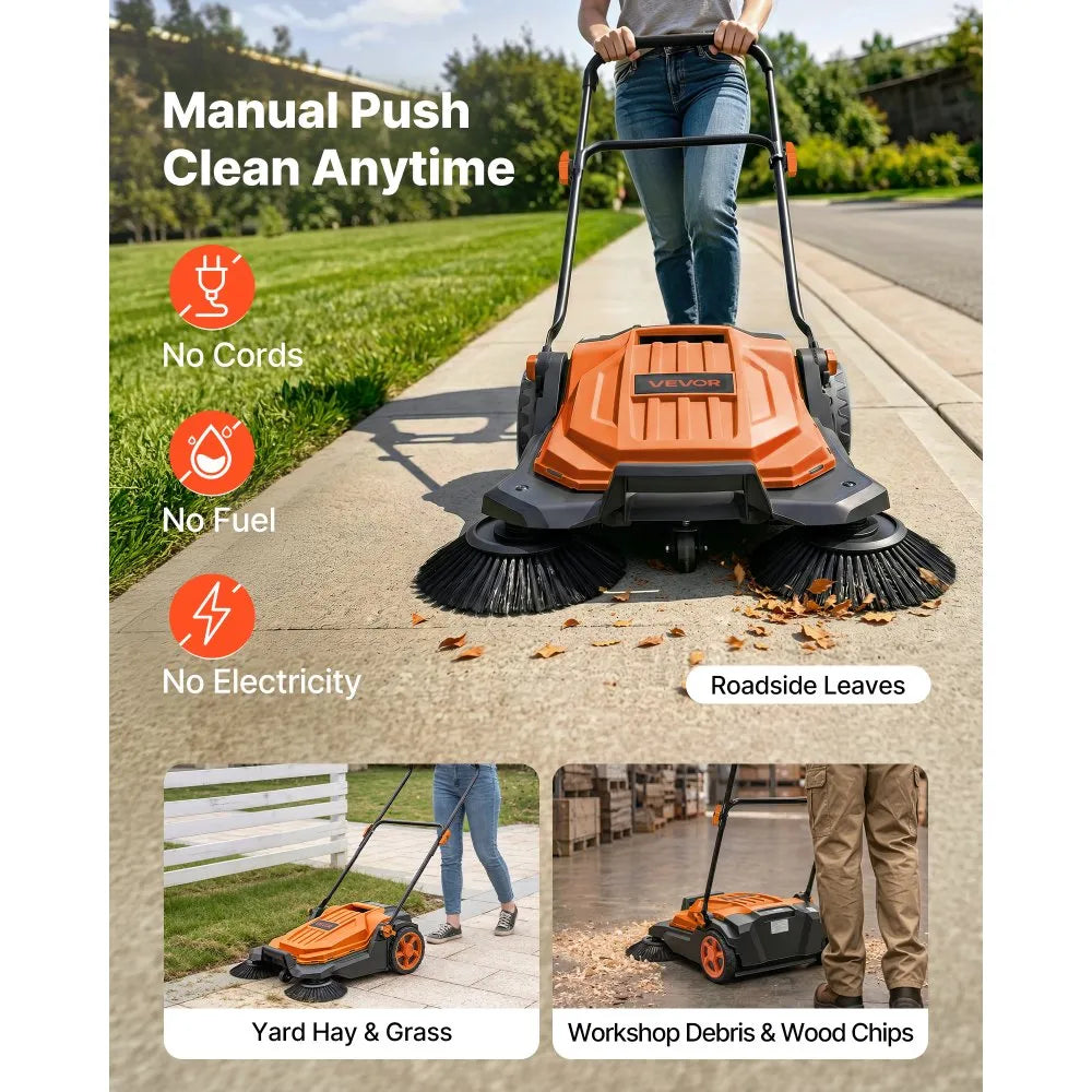 Vevor Floor Sweeper Walk-Behind Hand Push 25.6" Non-Electric Orange Ne ...