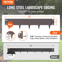 Vevor Steel Landscape Edging Garden Border 5-Pack 39" x 5" Brown New ...