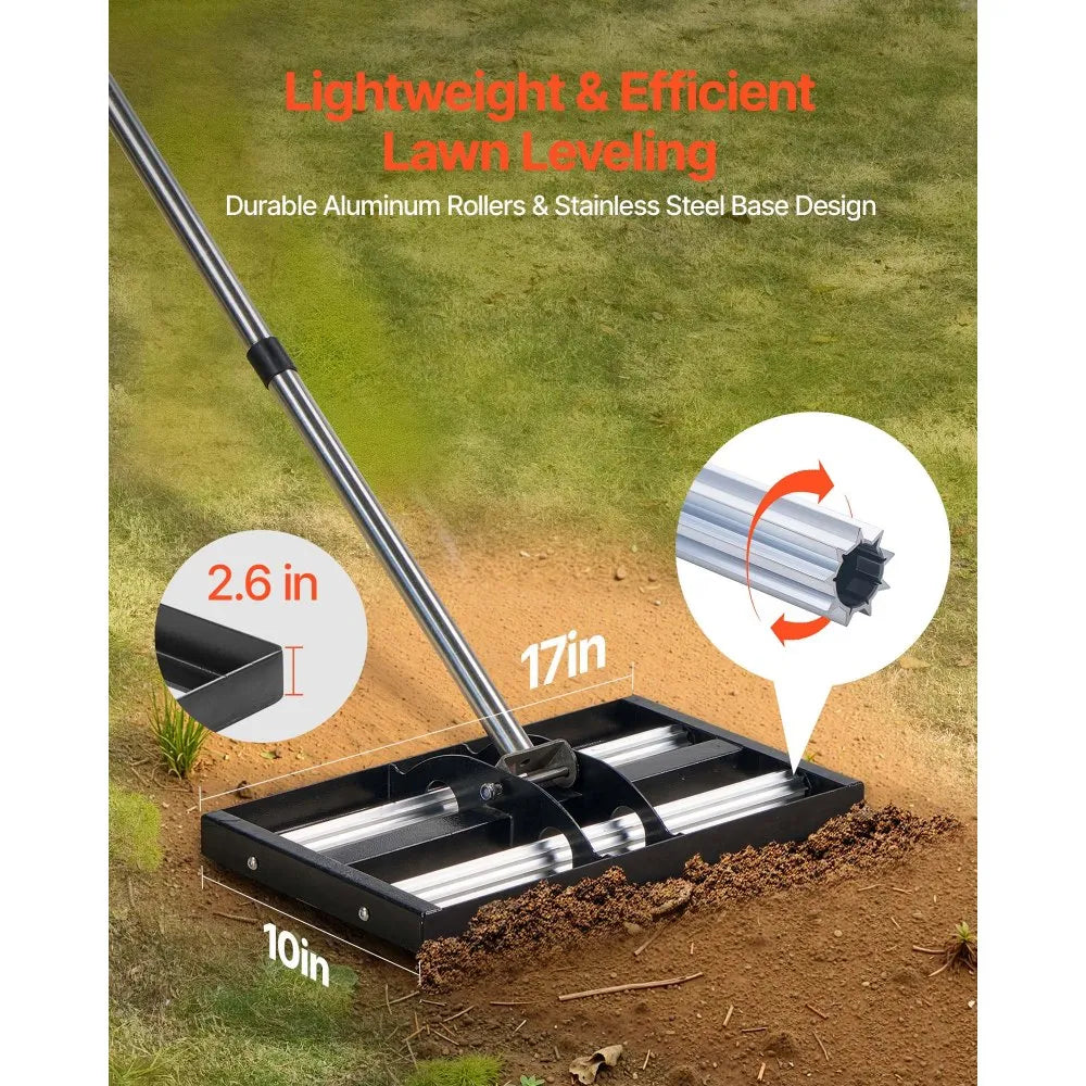 Vevor Lawn Leveling Rake Updated with Roller 17" x 10" Stainless Steel ...