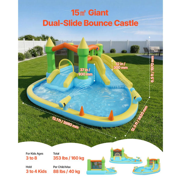 Vevor Inflatable Bounce House Water Slide Castle with Splash Pool & Ba ...