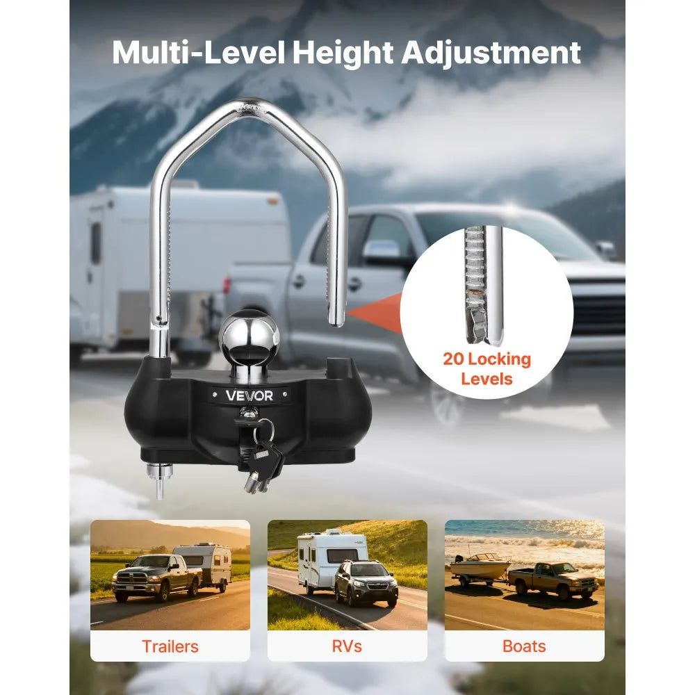 Vevor Trailer Hitch Lock Adjustable Anti-Theft Ball Coupler Lock Black ...