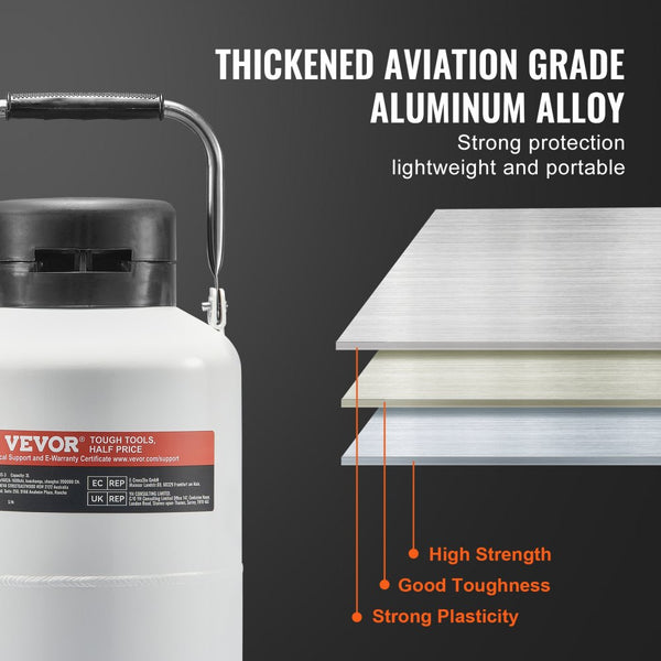 Vevor Liquid Nitrogen Tank 3 L Aluminum Alloy LN2 Dewar Container with ...