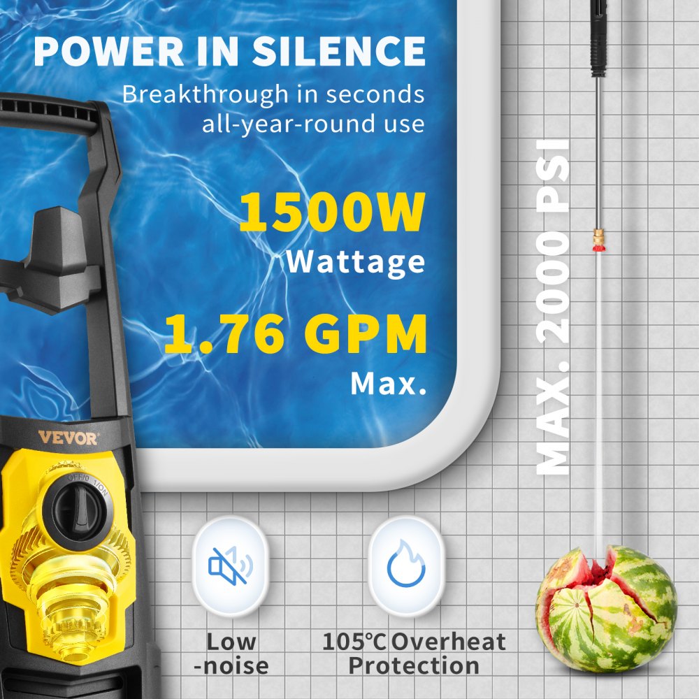 Vevor Pressure Washer Electric 2000 PSI 1.76 GPM Portable Power Washer ...