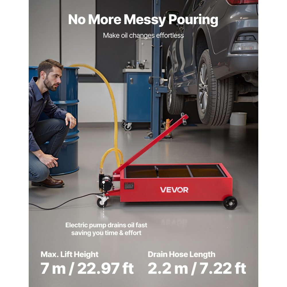 Vevor Oil Drain Pan Low-Profile 17-Gallon Rolling Pan with Electric Pu ...