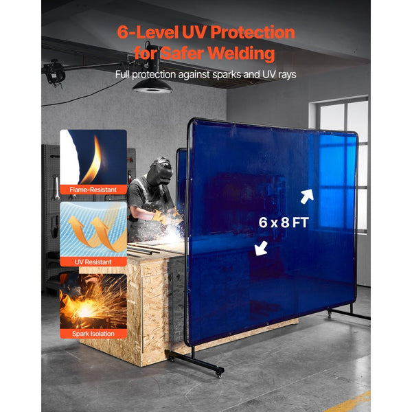 Vevor Welding Screen 6' x 8' Flame-Resistant Safety Curtain with Frame ...