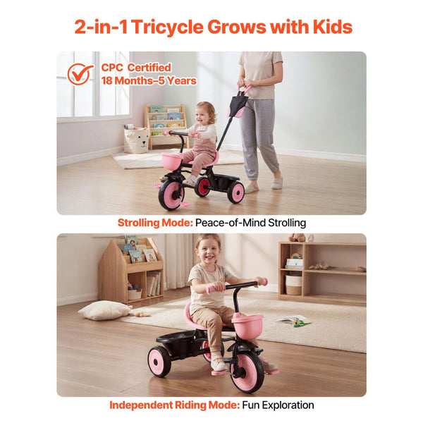 Vevor Tricycle Toddler Tricycle Stroller with Parent Push Handle Adjus ...