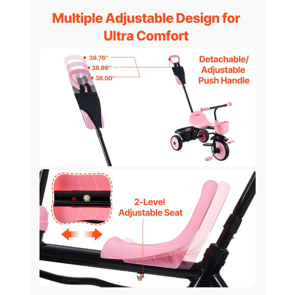 Vevor Tricycle Toddler Tricycle Stroller with Parent Push Handle Adjus ...