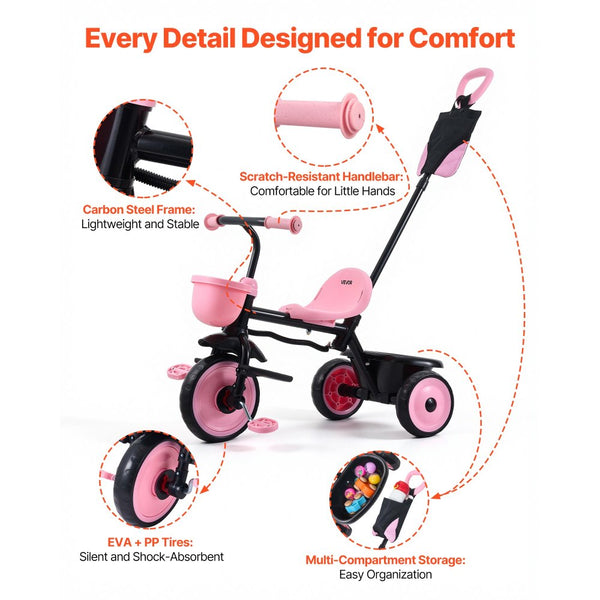 Vevor Tricycle Toddler Tricycle Stroller with Parent Push Handle Adjus ...